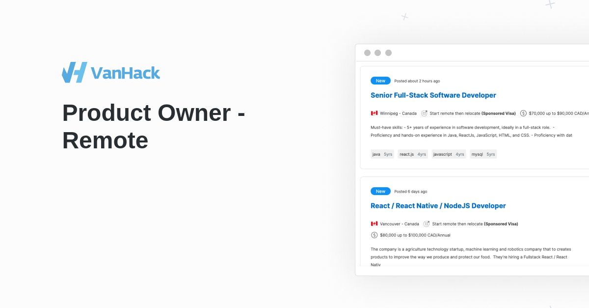 Product Owner Remote Vanhack